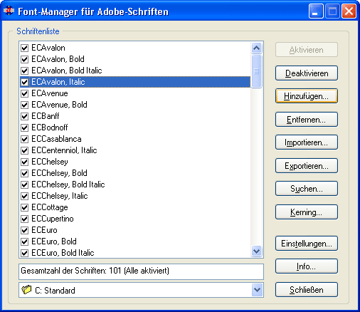 Fontverwaltung mit dem EuroCUT Font-Manager